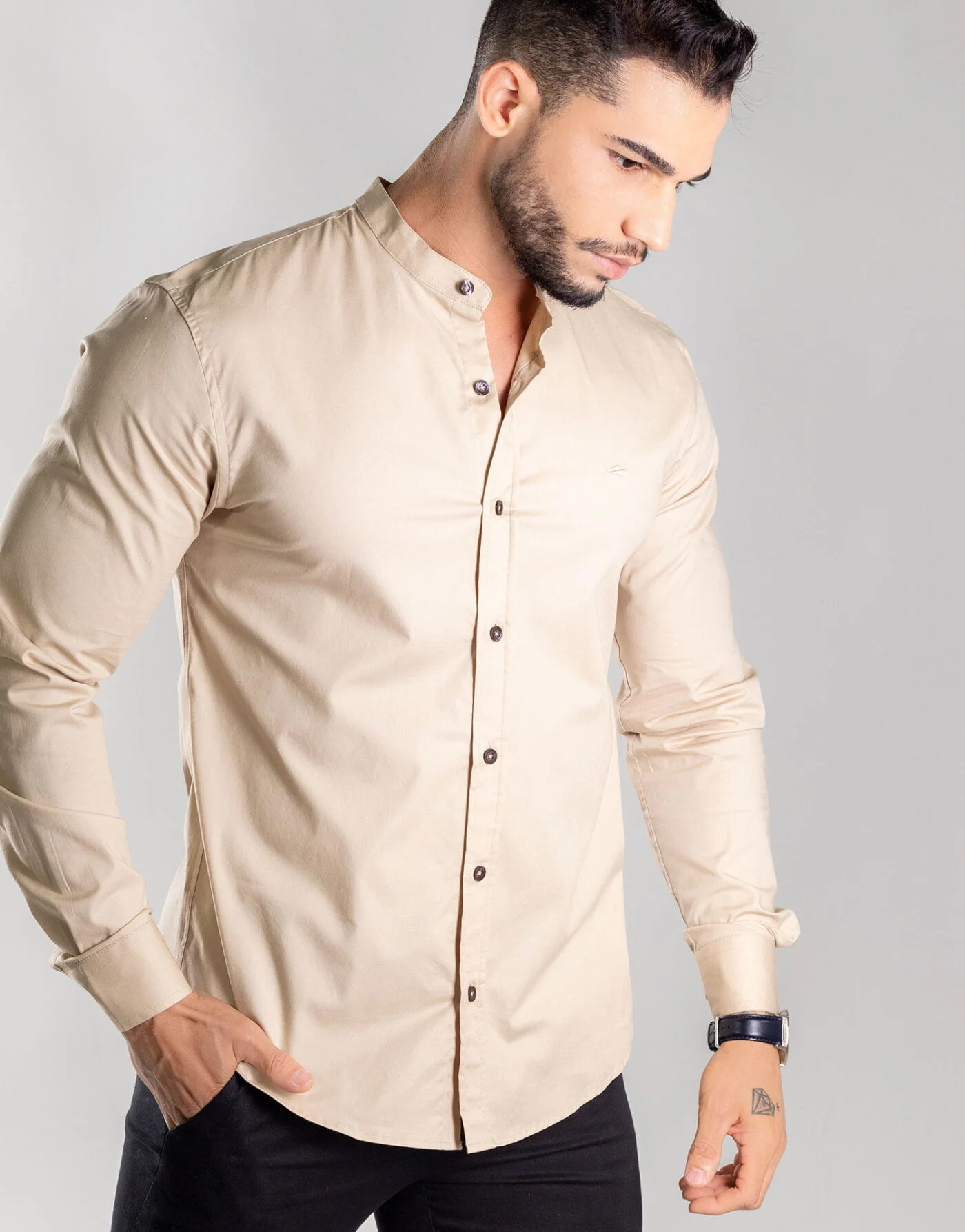 Camisa Slim Gola Padre Manga Longa – Davy Jones | Roupa masculina