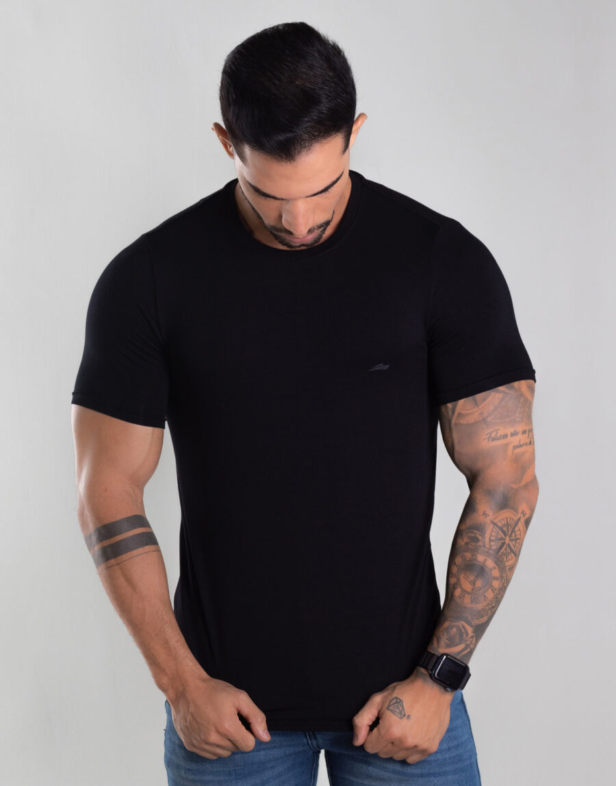 Camiseta Masculina Básica Com Elastano Respirável – Cor Preto – Roupa ...