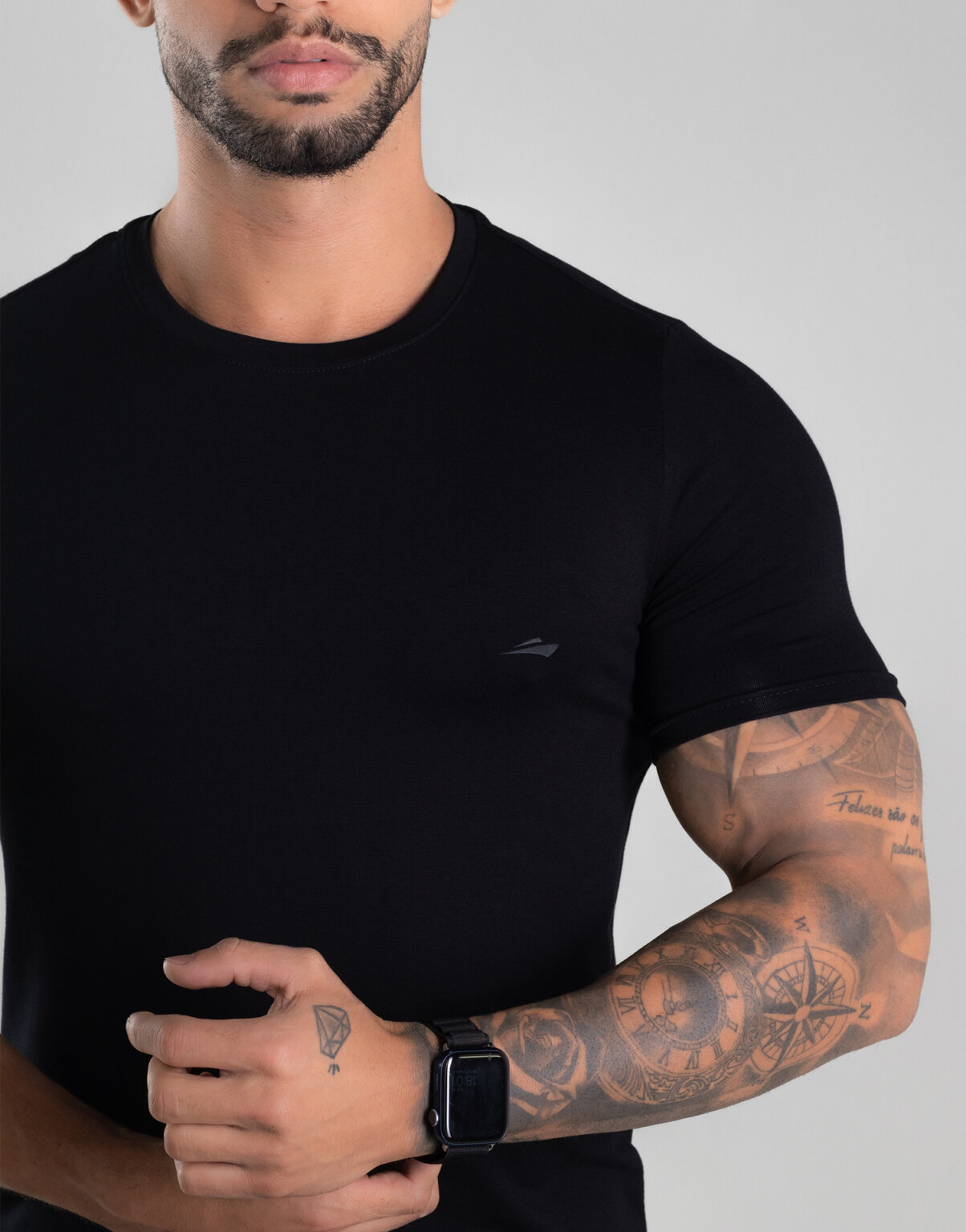 Camiseta Masculina Básica Com Elastano Respirável – Cor Preto – Roupa ...