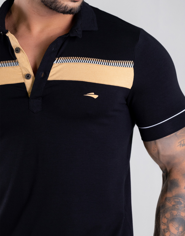 Camisa Gola Polo Masculina Clássica Com Elastano - Cor Preta – Davy Jones