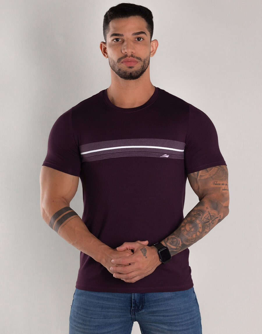 Camiseta Masculina Gola O Listra Tecido Respirável – Cor Roxo – Roupa ...