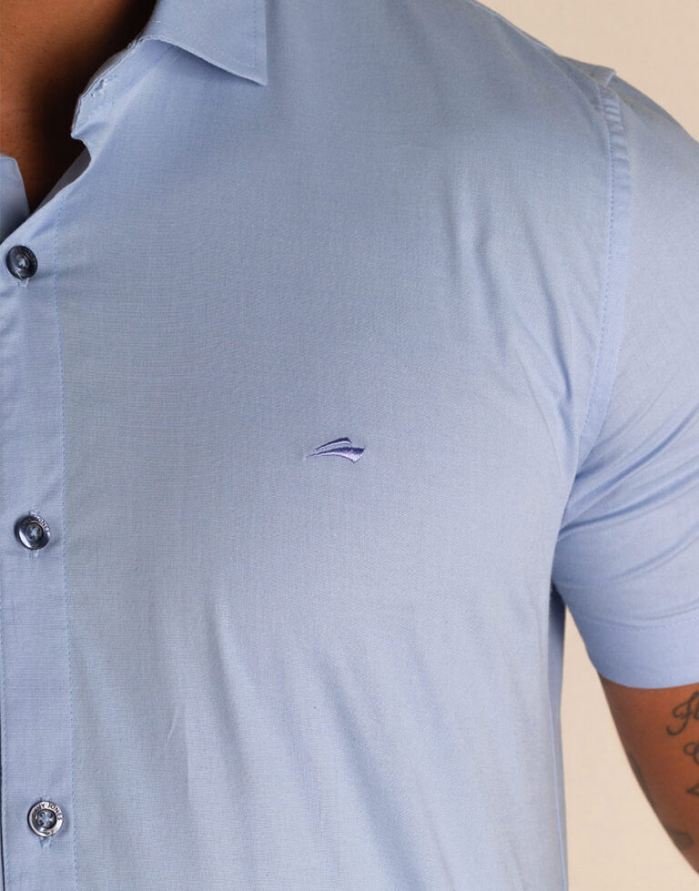 Camisa Social Masculina Manga Curta Algodão Egípcio Slim Fit – Cor Azul ...